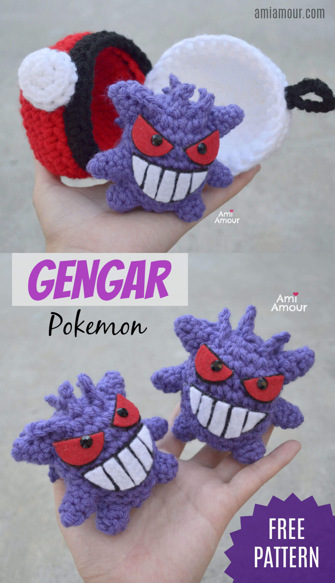 Gengar Amigurumi - Pokemon Crochet Pattern - FREE - Ami Amour