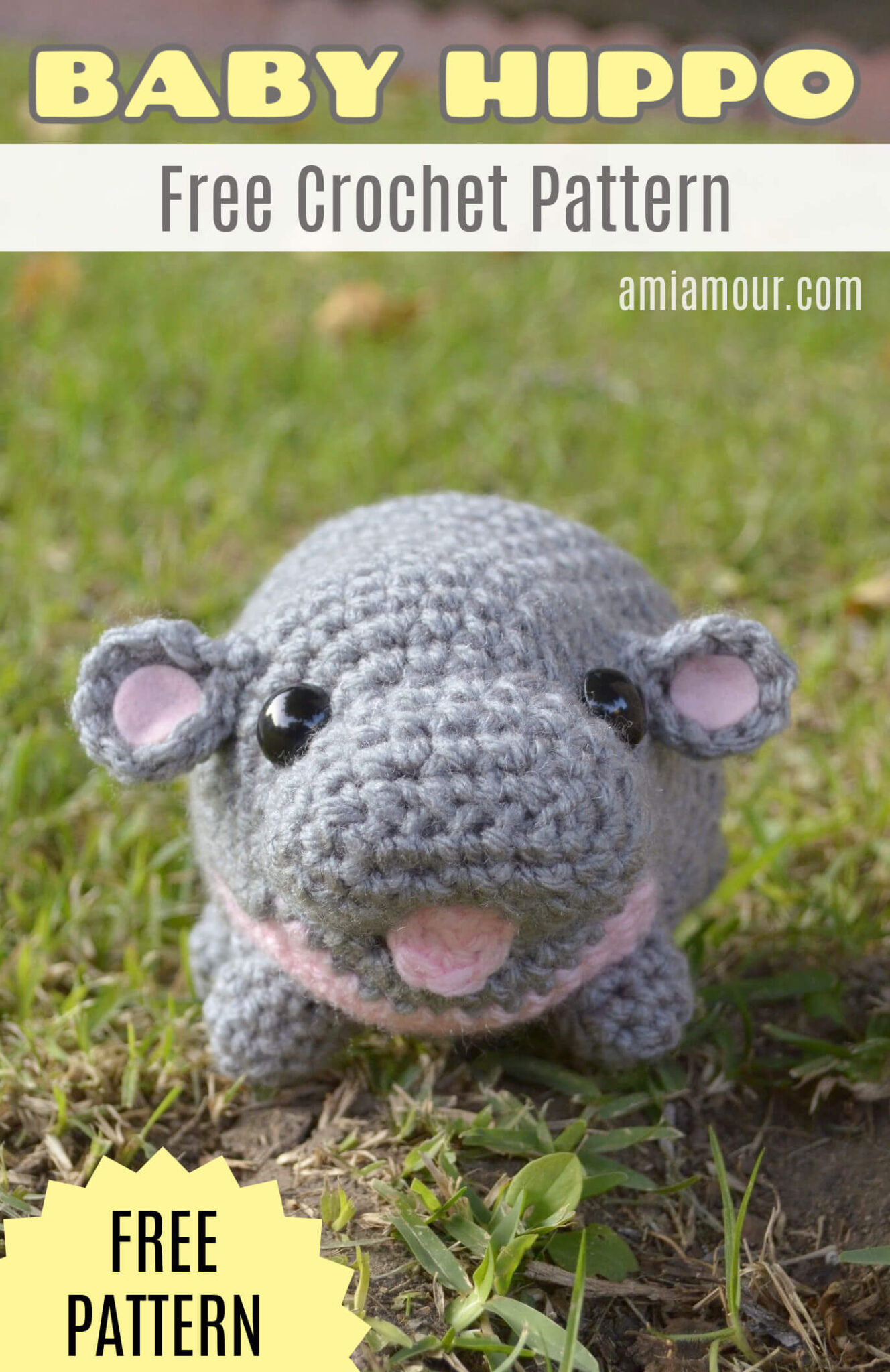 Baby Hippo Amigurumi - MOO DENG - Free Crochet Pattern - Ami Amour